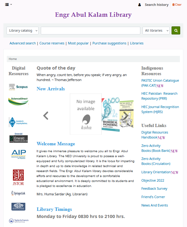 Koha Neduet Engr Abul Kalam Library Website